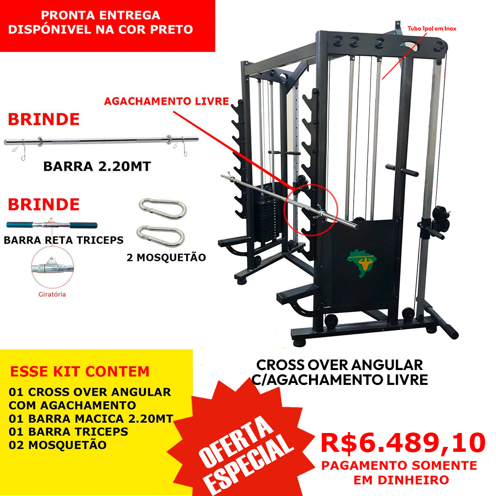Cross over angular com agachamento livre Preto - a pronta entrega